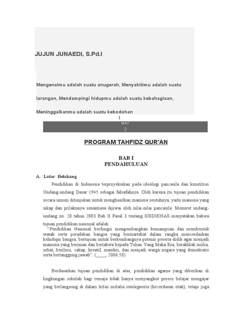 Contoh Program Tahfidz | PDF