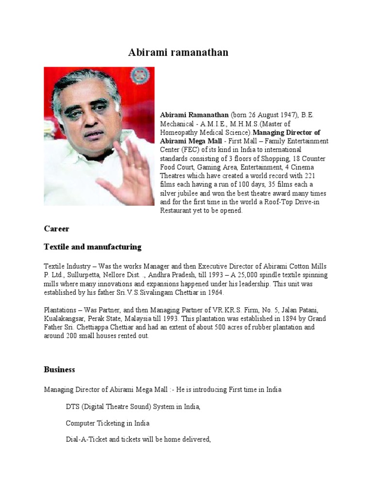 Abirami Ramanathan: Career Textile and Manufacturing | PDF | Tamil Nadu