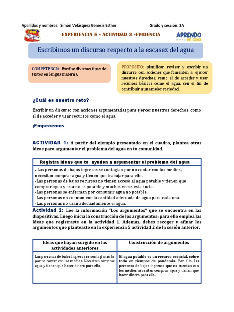 Comunicacion Exp5-Act Tres | PDF | Agua | Argumento