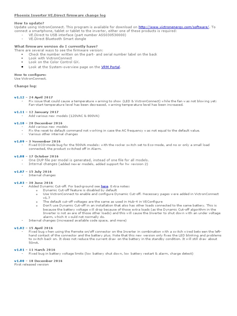 Phoenix Inverter VE - Direct Firmware Changelog | PDF | Power Inverter ...