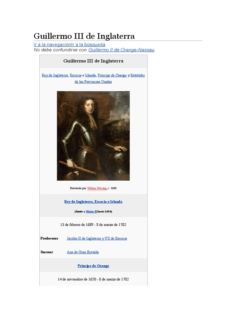Guillermo III de Inglaterra | PDF | Monarquía