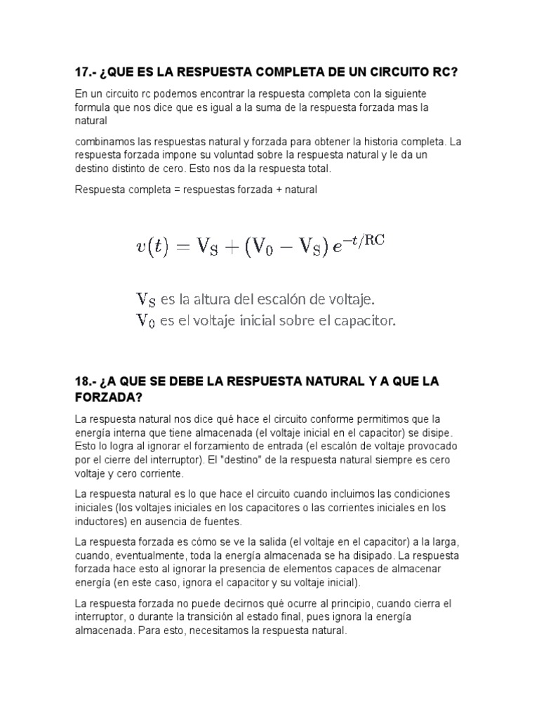 Explicación detallada de las respuestas natural, forzada y completa en circuitos RC y RL | PDF ...