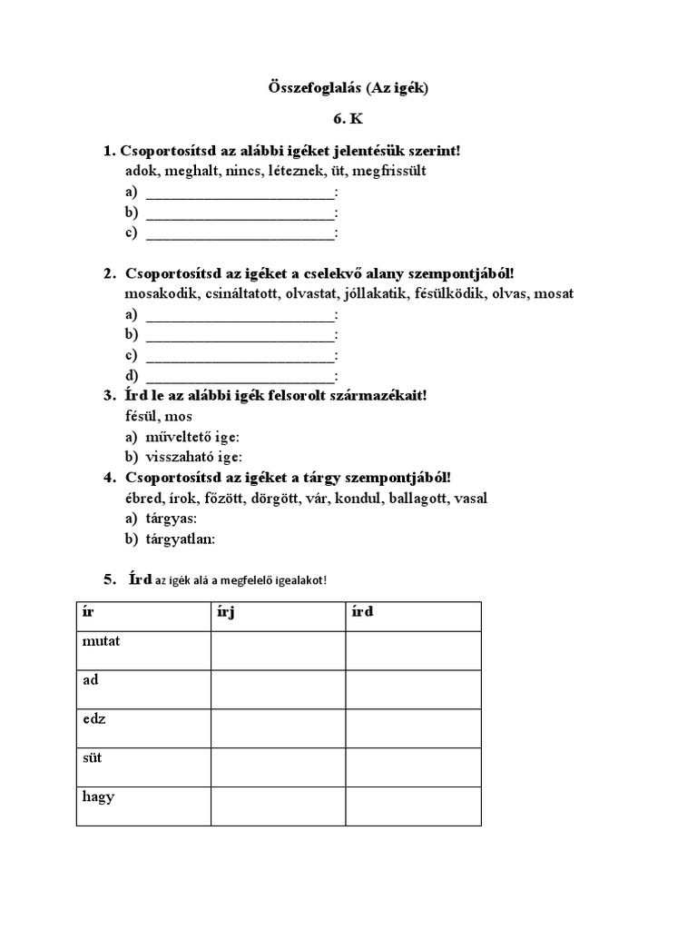 Témazáró Dolgozat Az Igékből | PDF