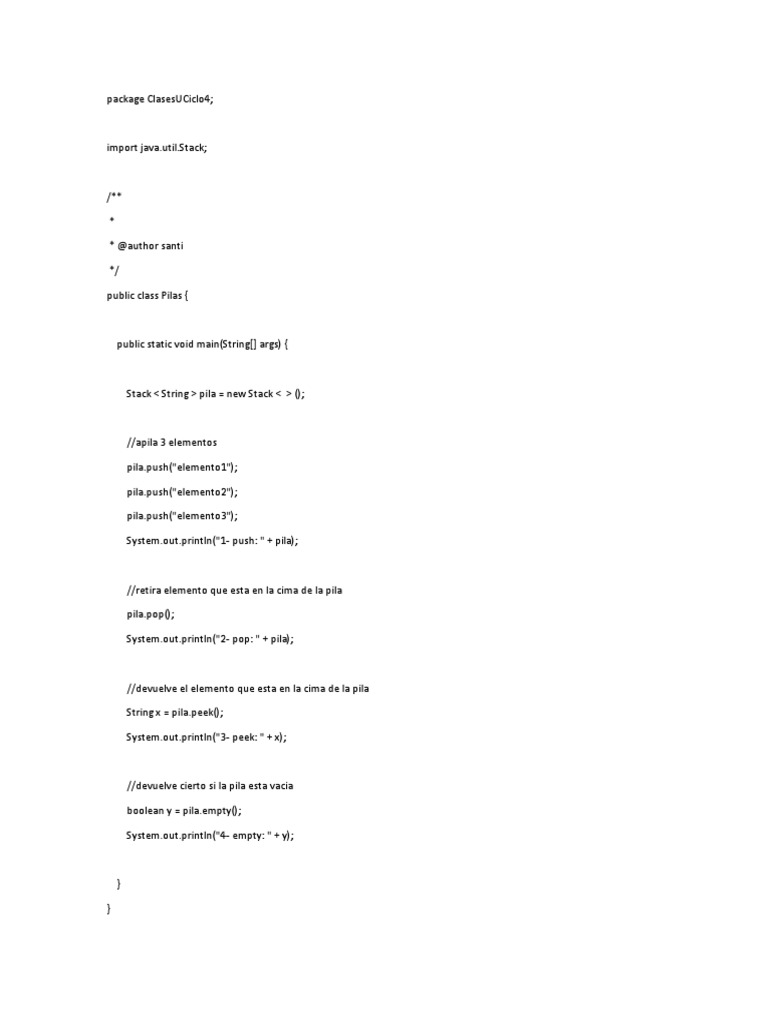 Ejercicio de Pilas Java | PDF