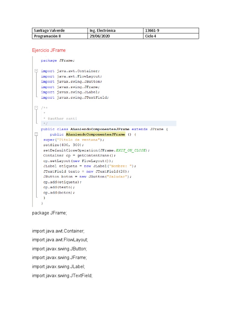 Ejercicio Jframe | PDF