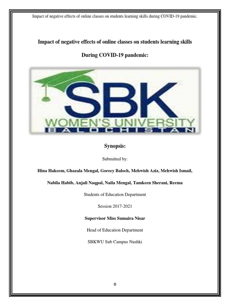 Impact of Negative Effects of Online Classes On Students Learning ...