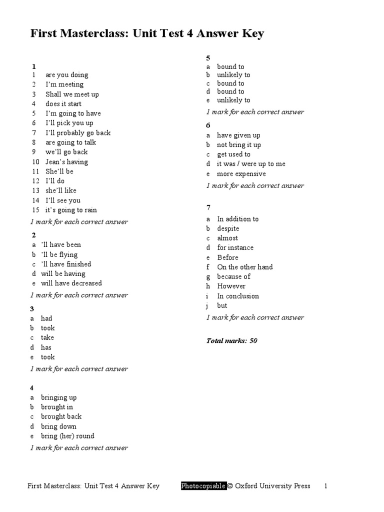 First Masterclass UNIT 4 KEY | PDF