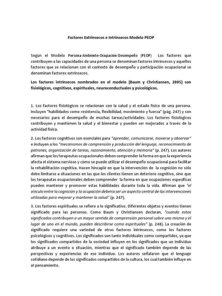 Factores Extrínsecos e Intrínsecos Modelo PEOP | Descargar gratis PDF | Sicología | Terapia ...