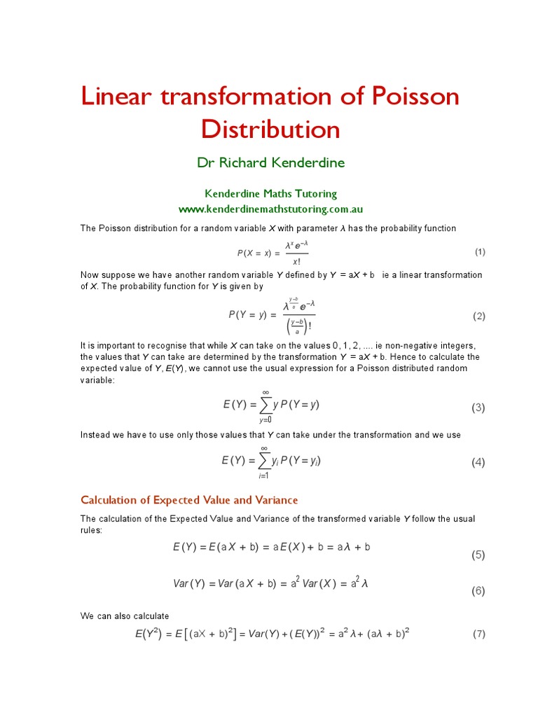 Linear Transformation of Poisson Distribution: DR Richard Kenderdine ...