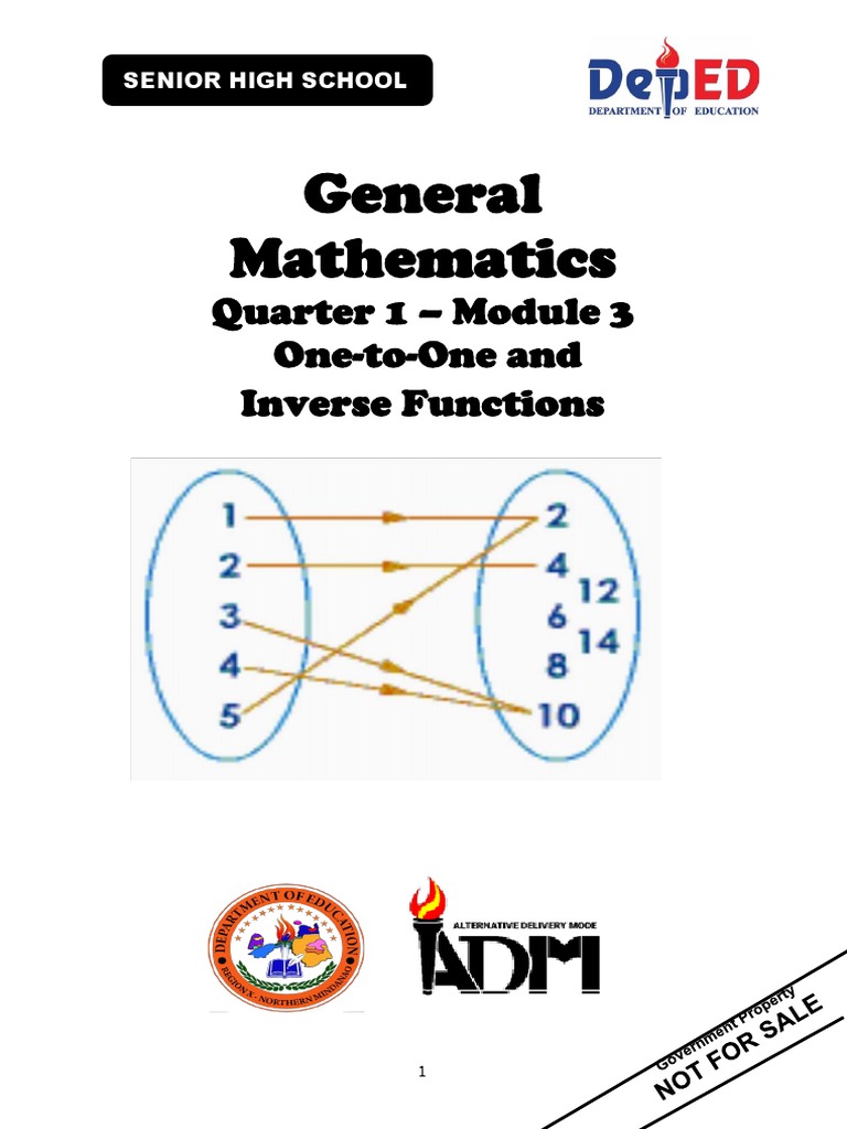 General Mathematics: Quarter 1 - Module 3 One-to-One and Inverse Functions | PDF | Function ...