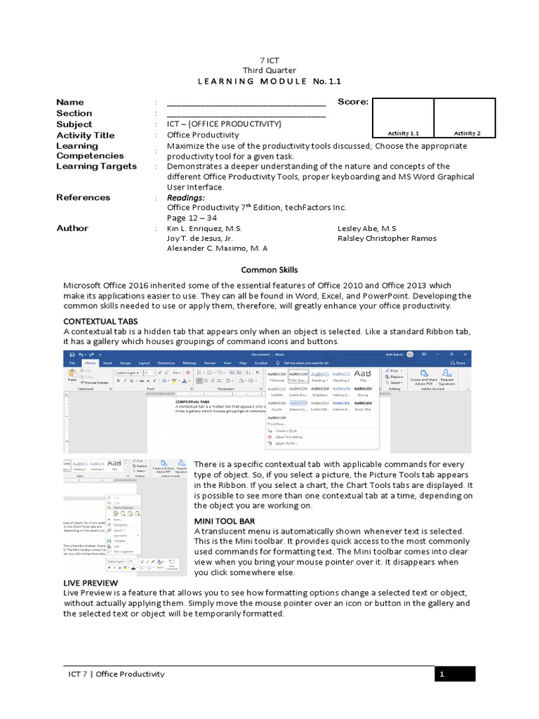 3rd Quarter Activity 1.1 and 2 | PDF | Microsoft Word | Icon (Computing)