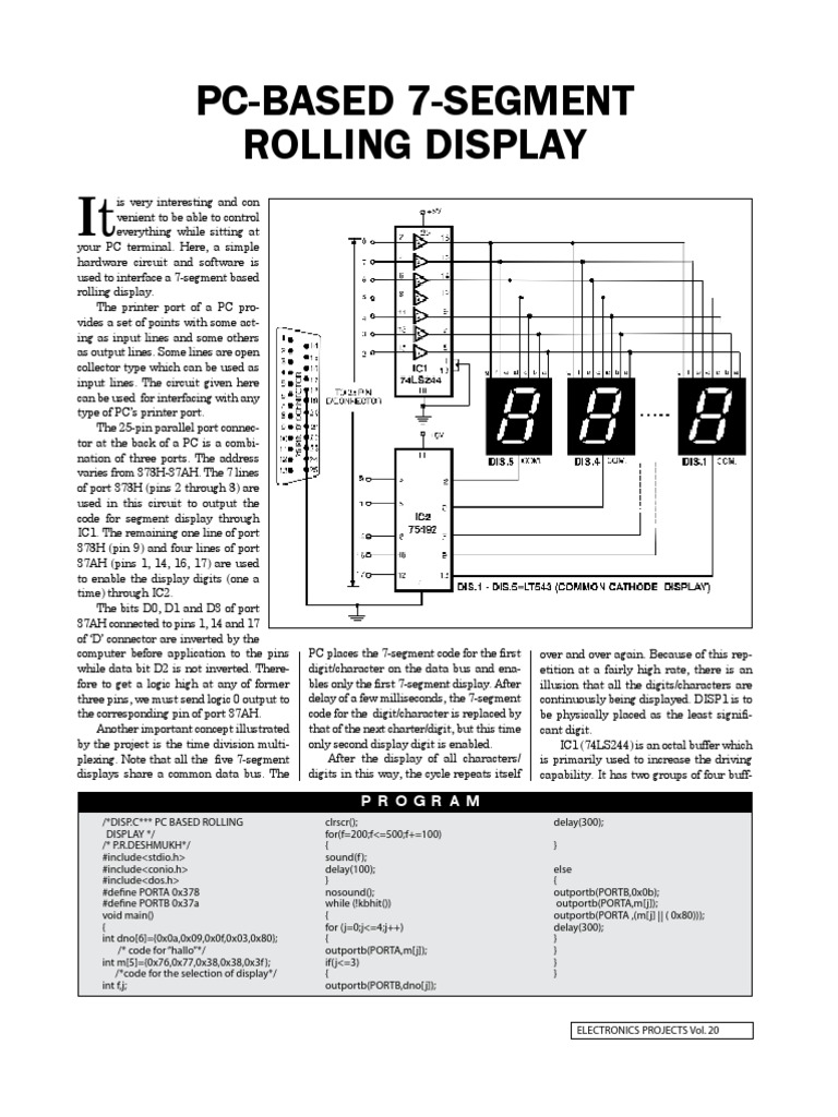Pc Based 7 Segment Rolling Display Pdf Computer Hardware Computer