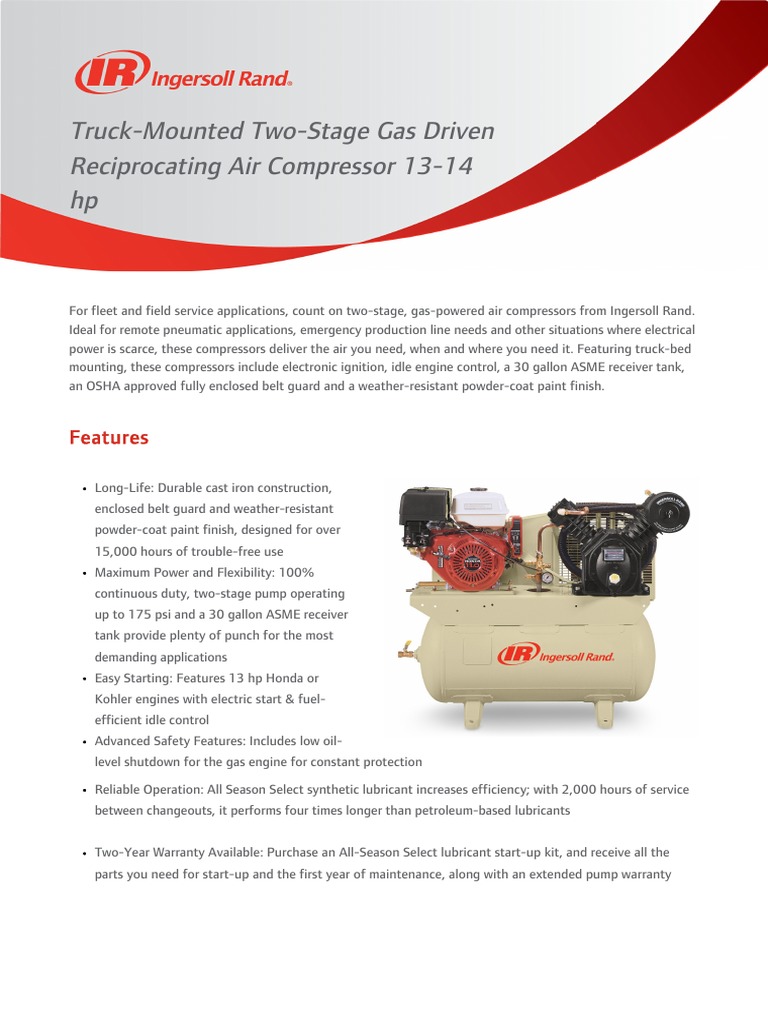 Truck-Mounted Two-Stage Gas Driven Reciprocating Air Compressor 13-14 ...