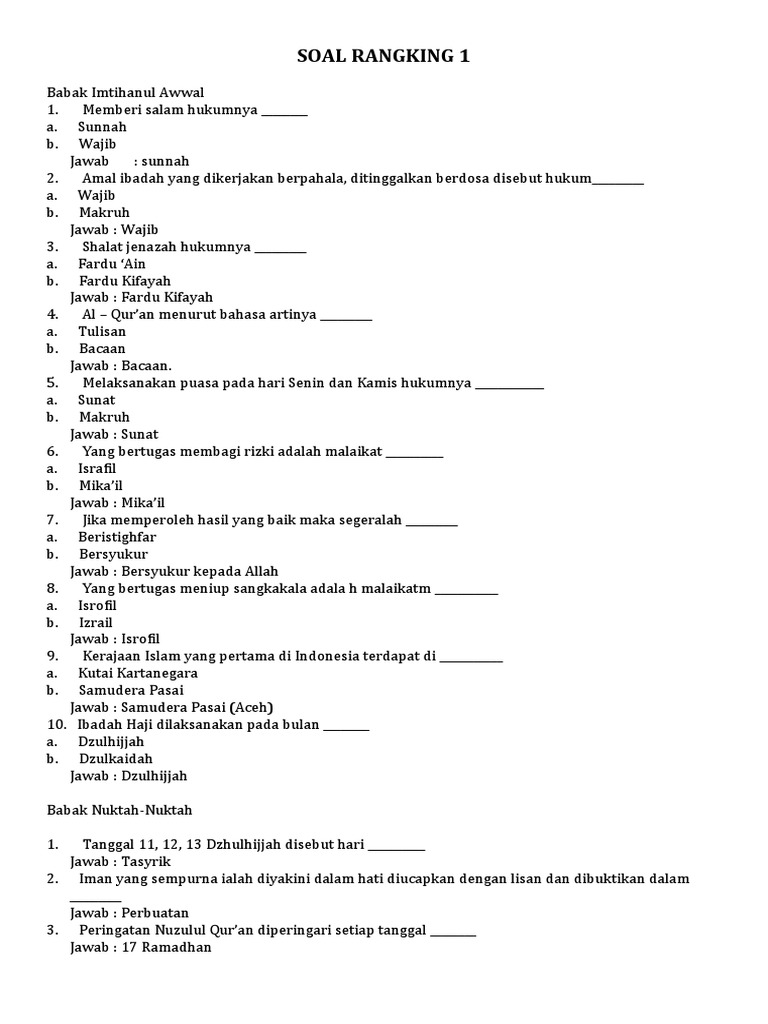 Kuis Ranking 1 Tingkat SD PDF