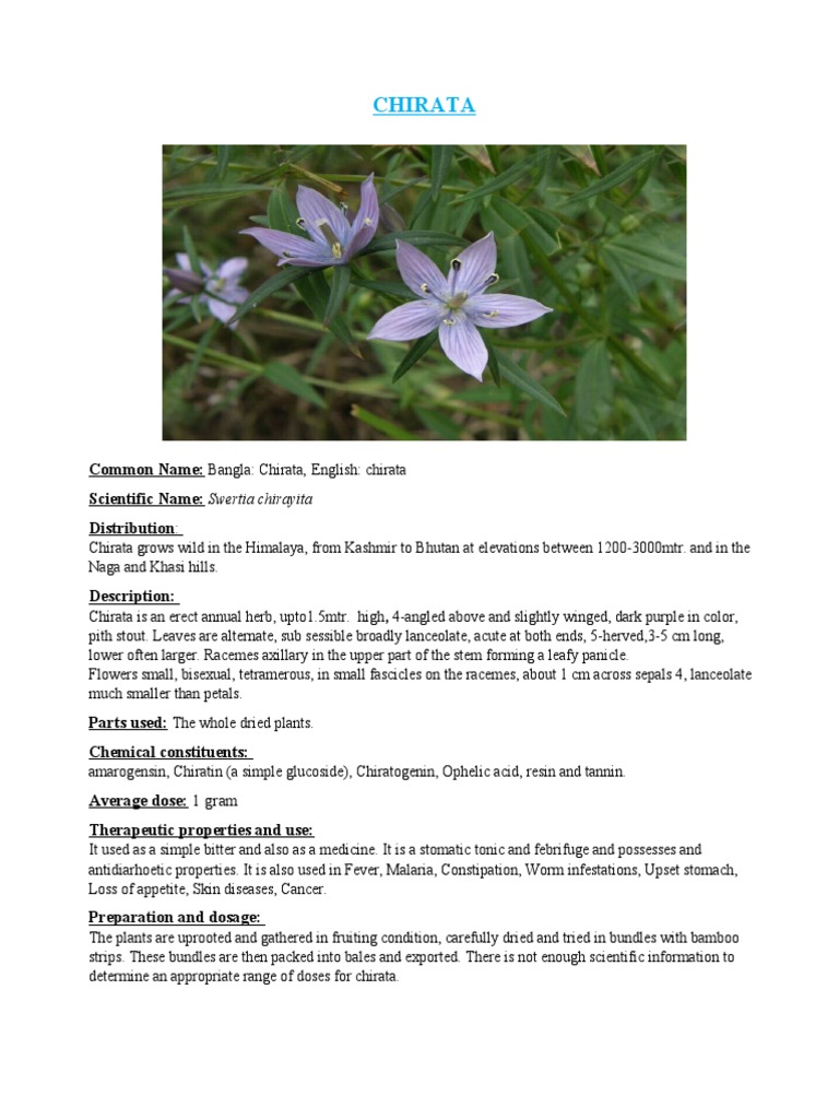 Chirata: Common Name: Scientific Name: Distribution | PDF