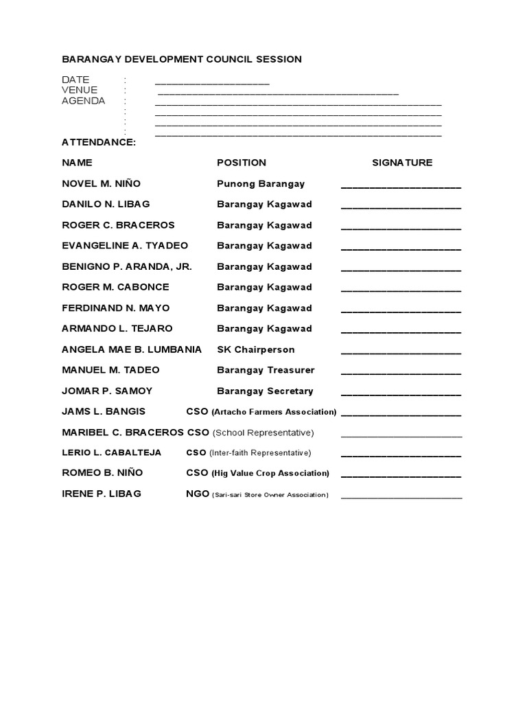 Barangay Development Council Agenda | PDF | Sports & Recreation ...