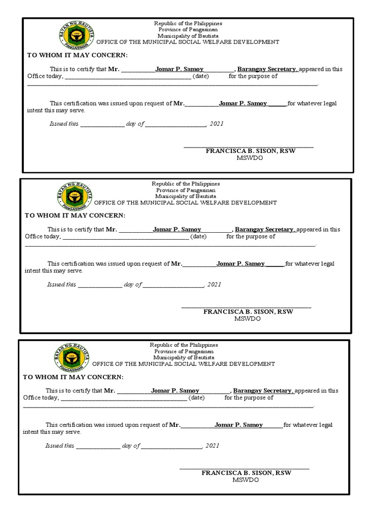 Certificate of Appearance MSWD | PDF