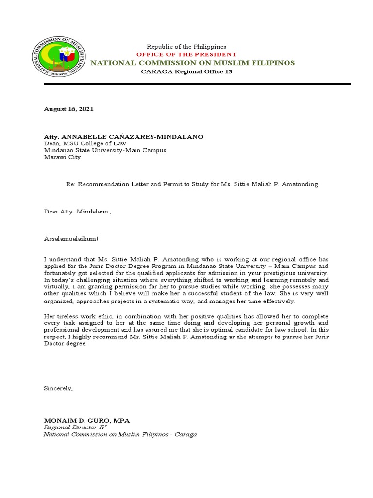 RECOMMENDATION LETTER - Dir. Guro | PDF