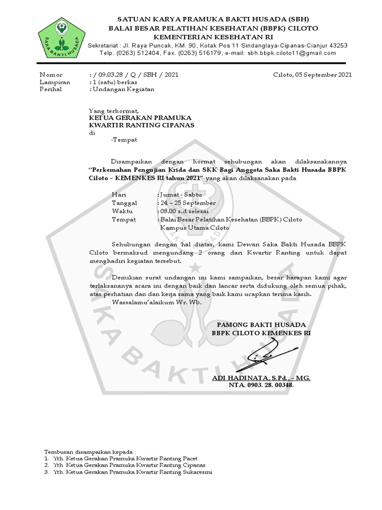 2021 - Surat Undangan Kwartir Ranting | PDF