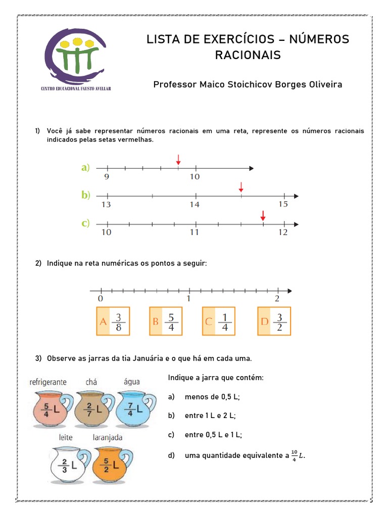 LISTA DE EXERCÍCIOS - Números Racionais | PDF