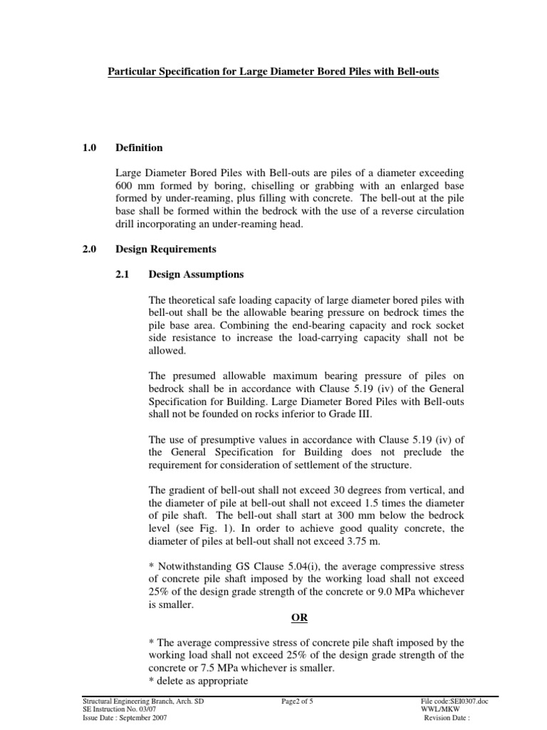 Belled Pile Spec | PDF | Deep Foundation | Concrete