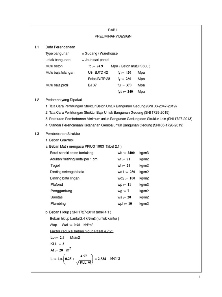 Mathcad - Bab 1 Preliminary Design | PDF