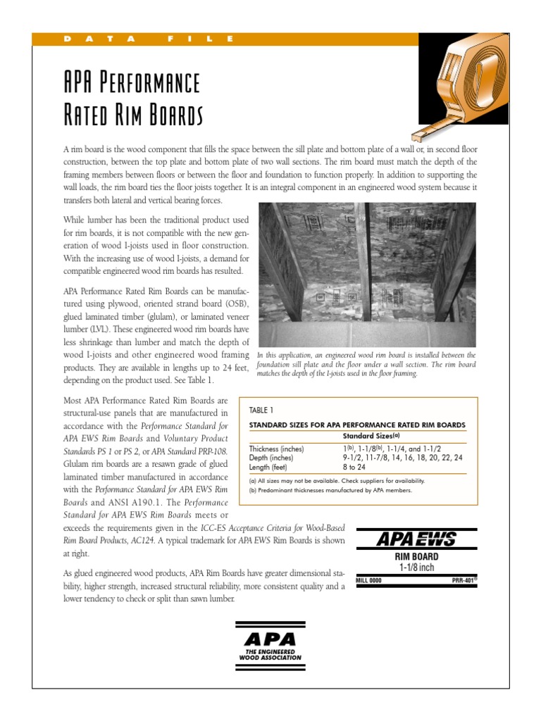APA Performance Rated Rim Boards: D A T A F I L E | PDF | Framing ...