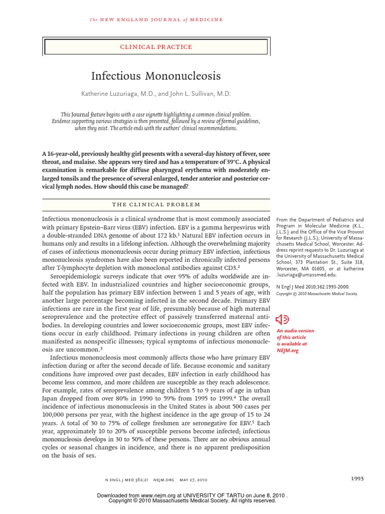 Infectious Mononucleosis: Clinical Practice | PDF | Infection ...