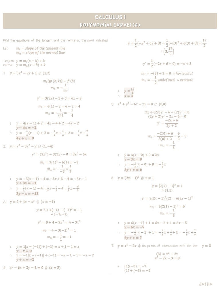 Calculus 1 - 2. Polynomial Curves (A) | PDF | Tangent | Mathematical Objects