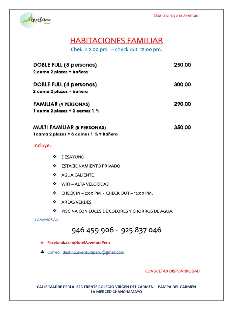 Tarifa Rack Agosto - Familiares | PDF