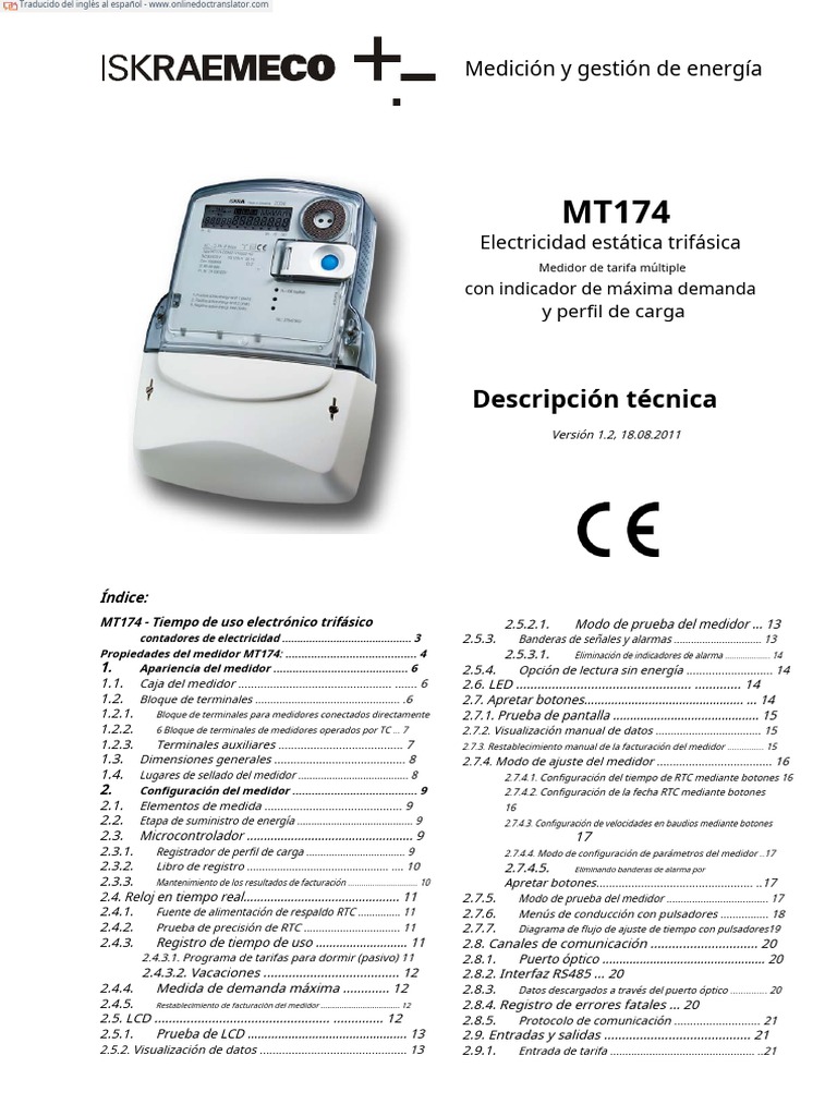 Iskra mt174 TD Spec Sheet - En.es | PDF | Corriente eléctrica | voltaje