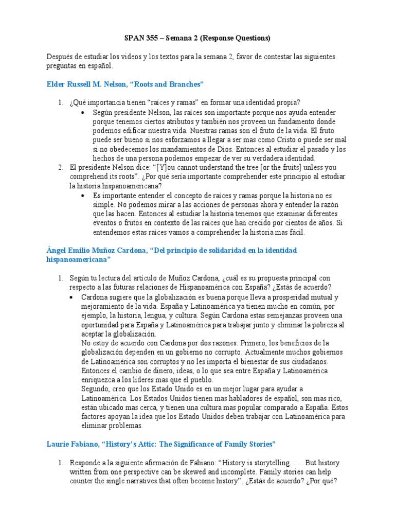 Span 355 Semana 2 Response Questions Term Format | PDF