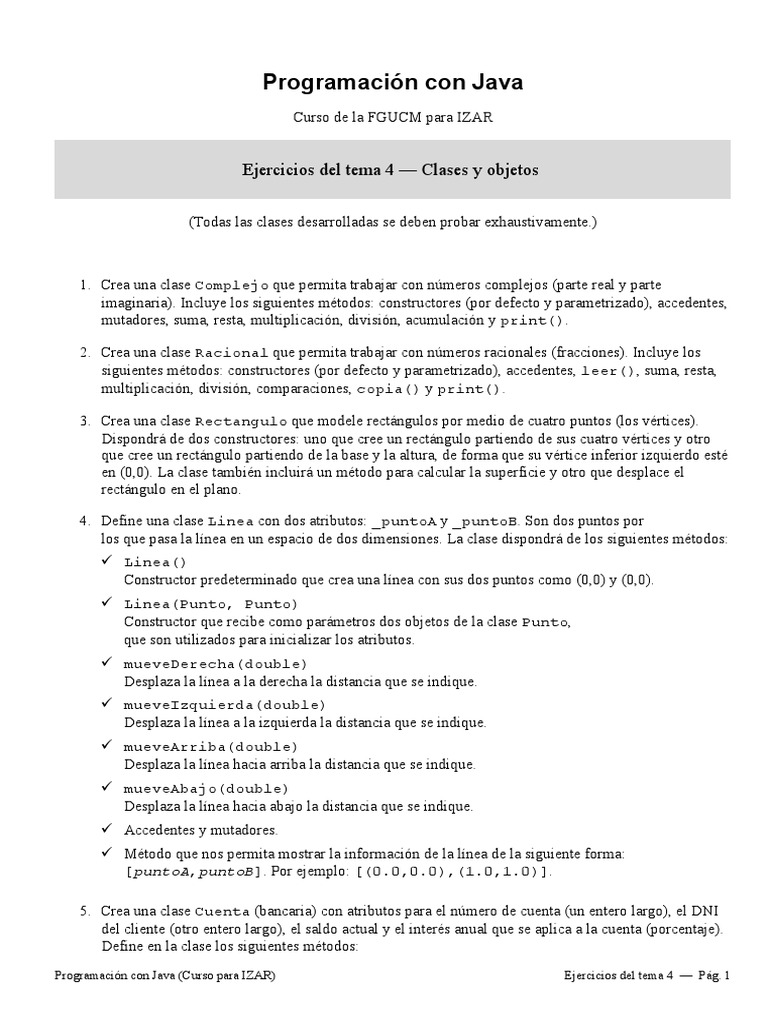 Ejercicios Tema 4 | PDF | Constructor (Programación Orientada a Objetos) | Programación