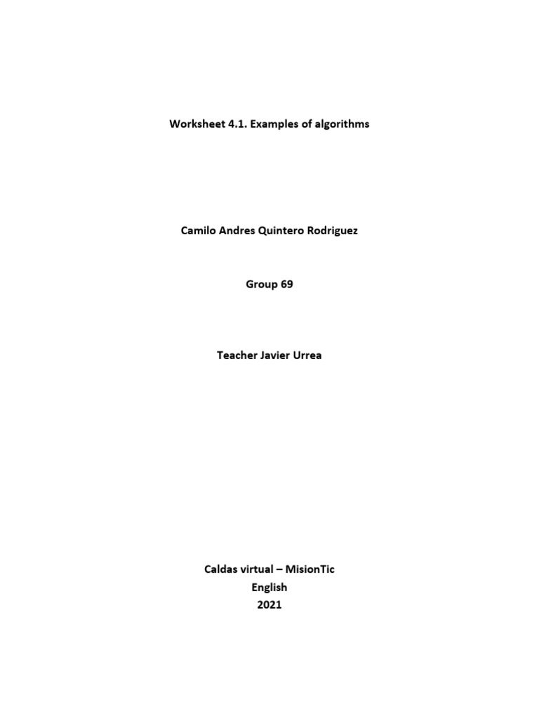 Worksheet 4.1. Example of An Algorithm | PDF | Algorithms ...