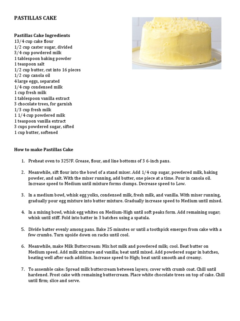 Pastillas Cake Ingredients | PDF | Cakes | Desserts