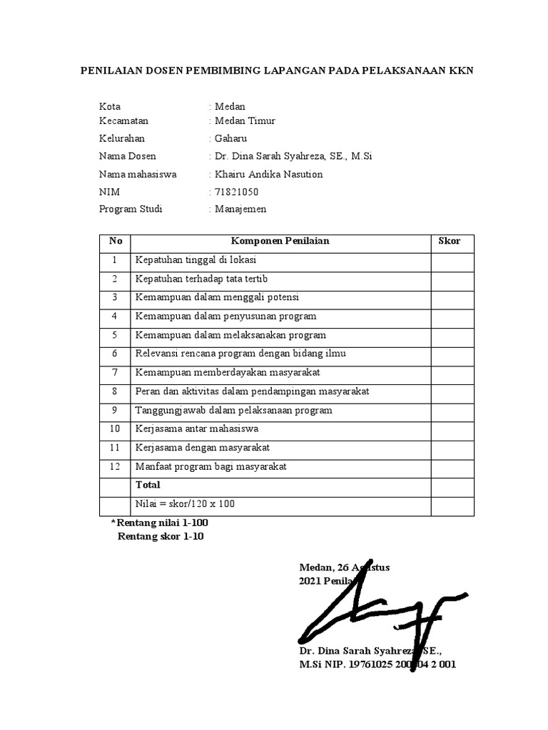 Penilaian KKN Mahasiswa Manajemen | PDF