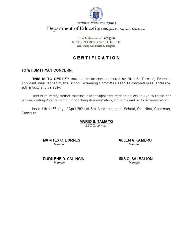 Department of Education: Certification | PDF