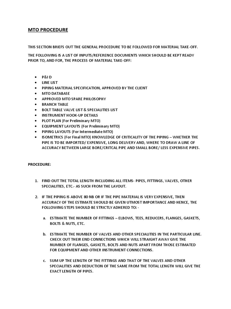 Mto Procedure | PDF | Pipe (Fluid Conveyance)