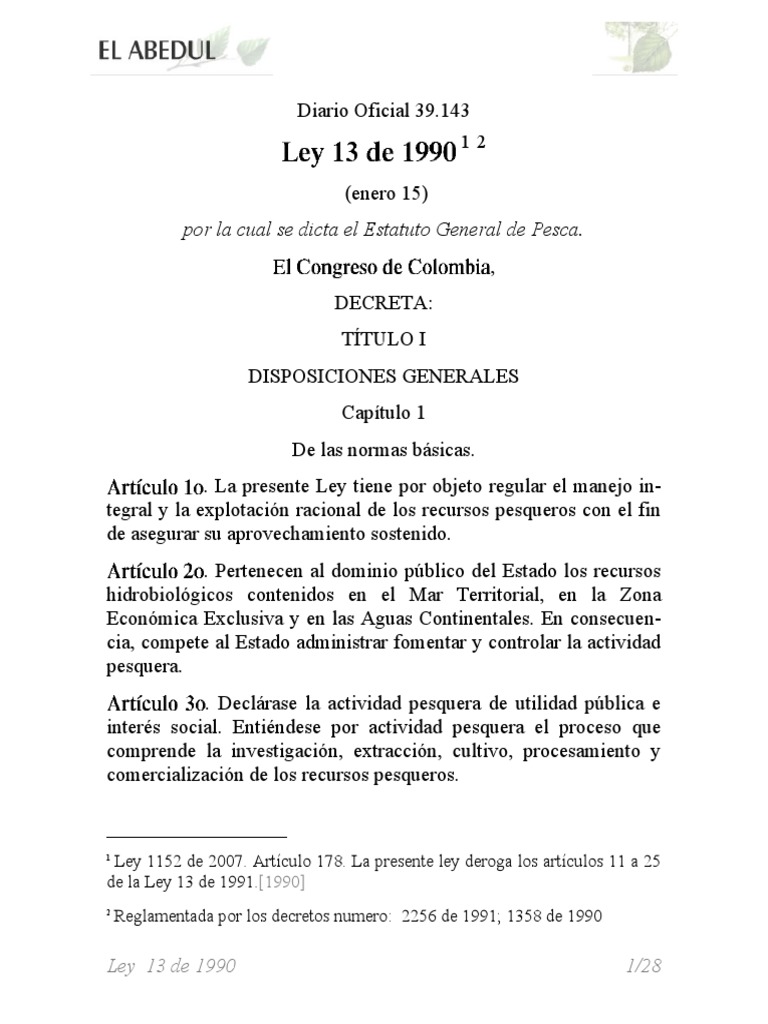 Ley 13 de 1990 | PDF | Agricultura | Bancos