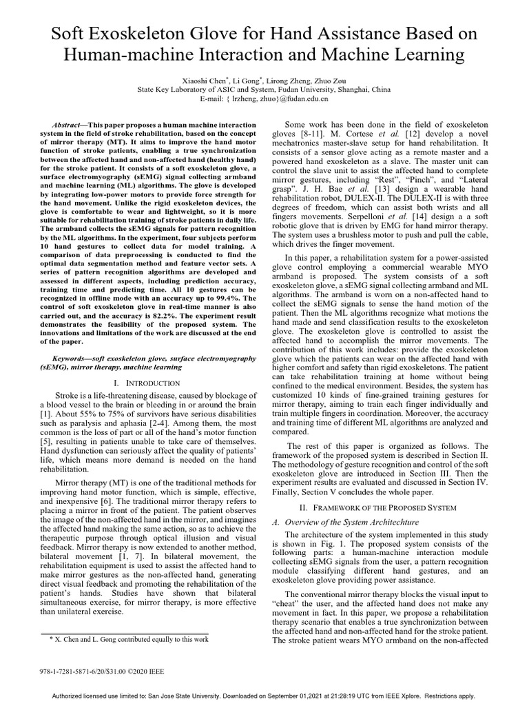 Soft Exoskeleton Glove For Hand Assistance Based On Human-Machine Interaction and Machine ...