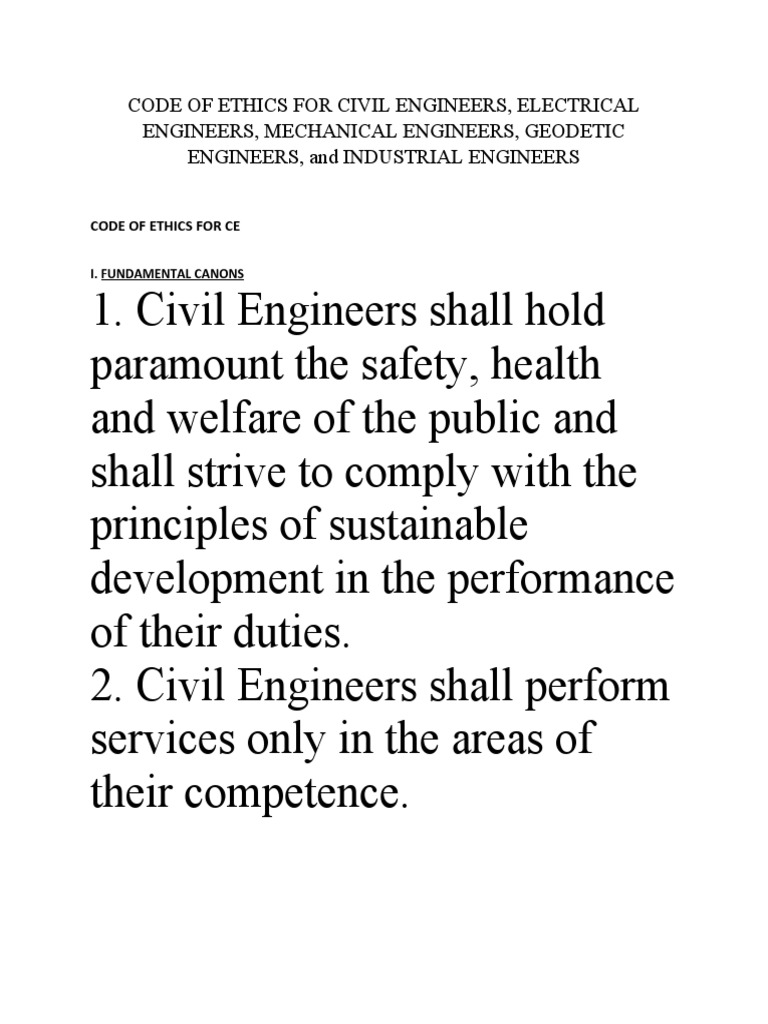 Code of Ethics For Civil Engineers, Electrical Engineers, Mechanical ...