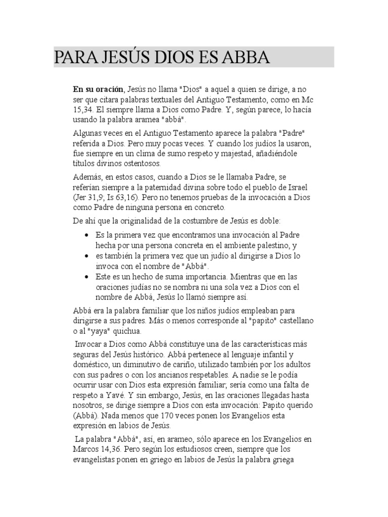 Para Jesús Dios Es Abba | PDF | Jesús | Dios