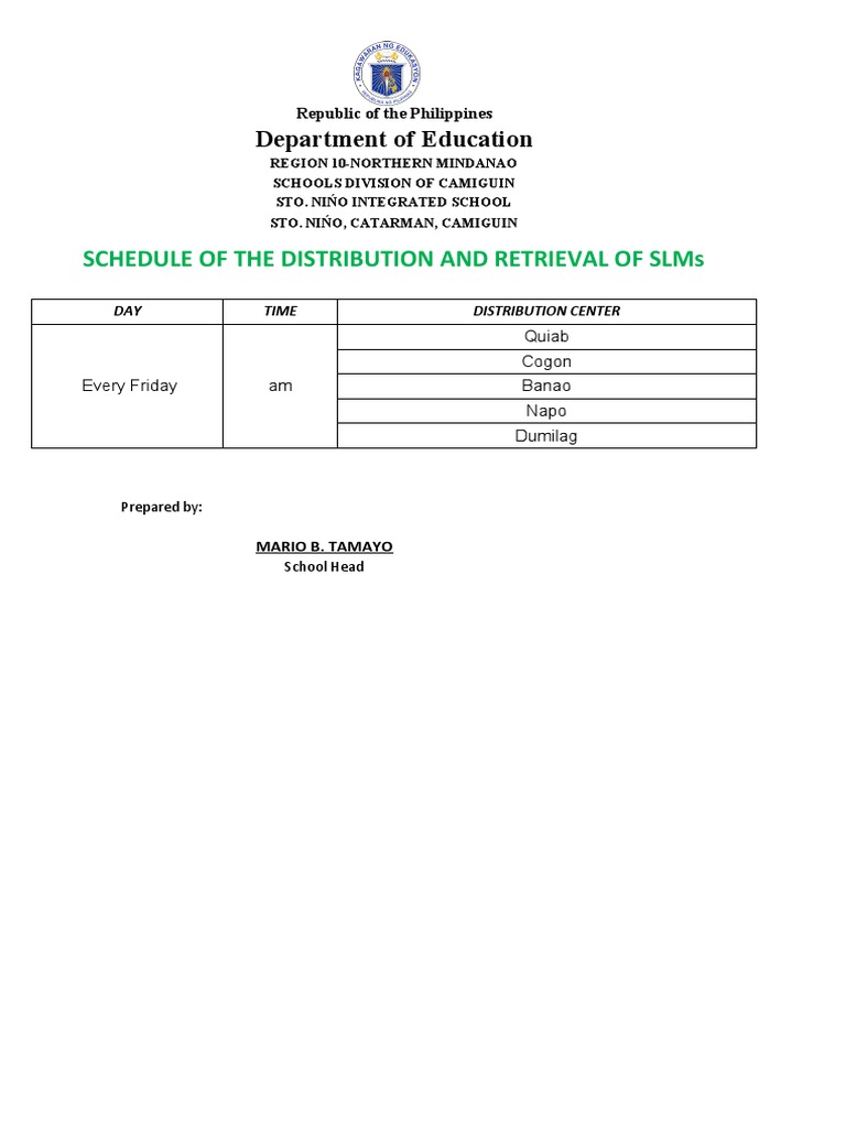 Distribution & Retrieval Schedule | PDF