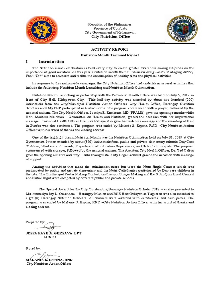Nutrition Month 2019 Activity Report | PDF | Health Sciences