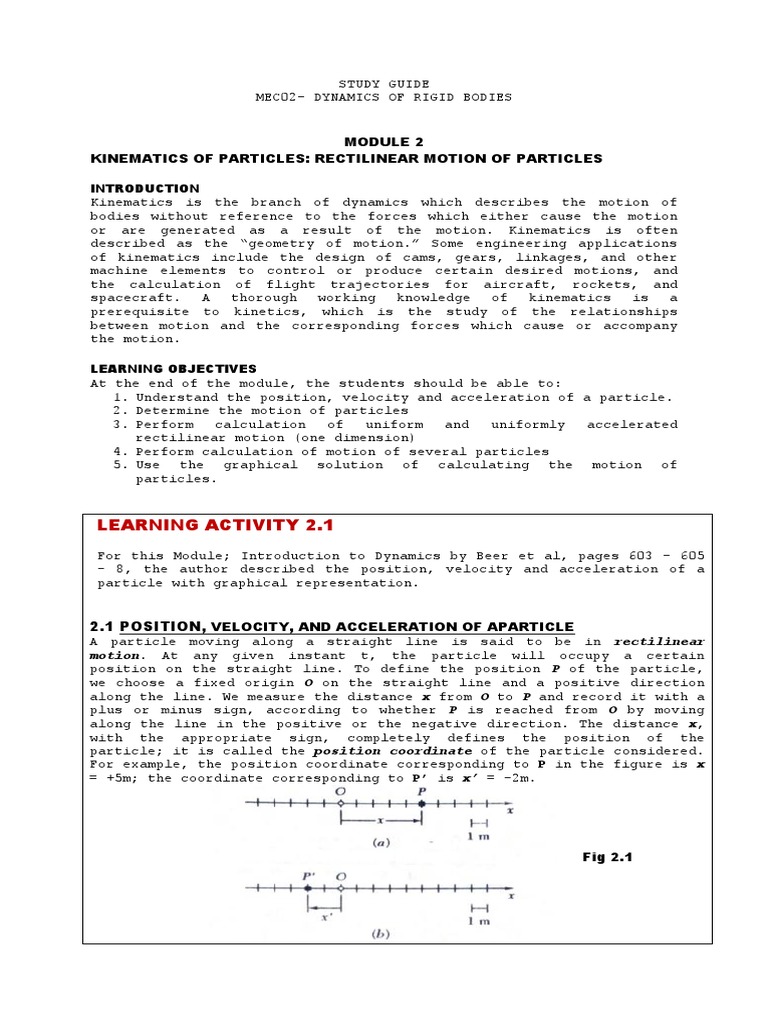 MODULE 2 - Kinematics of Particles Rectilinear Motion | PDF | Kinematics | Acceleration