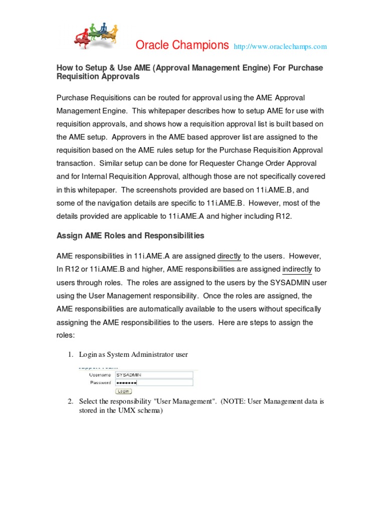 Setup AME for Purchase Requisition Approvals | PDF | Oracle Database ...