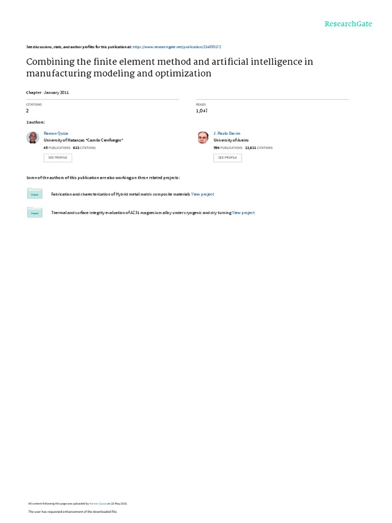 Combining The Finite Element Method and Artificial Intelligence in Manufacturing Modeling and ...