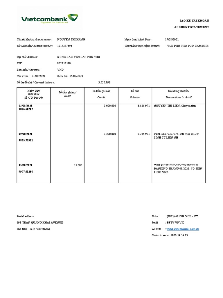 VIETCOMBANK Nguyenthihang | PDF