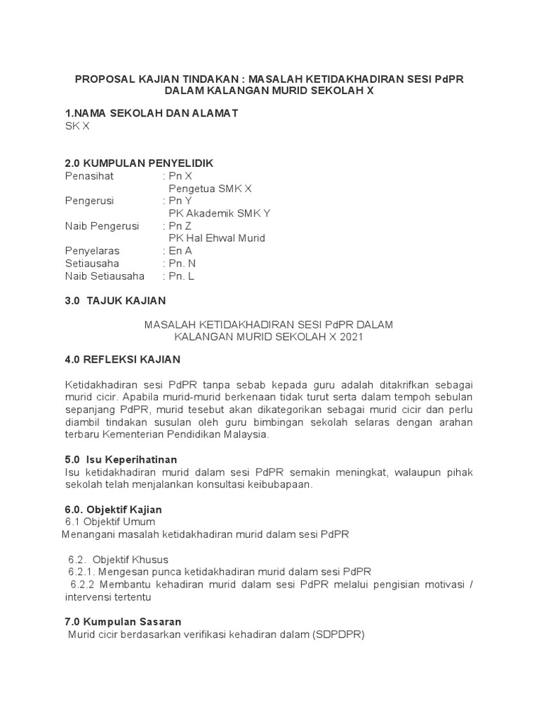 Contoh Ringkas Proposal Kajian Tindakan SMK x-1 | PDF