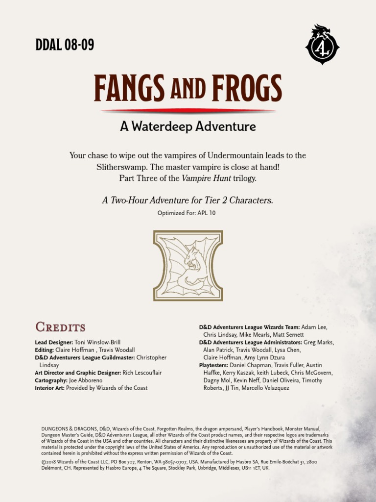 DDAL08-09 - Fangs and Frogs v1.0 | PDF | Wizards Of The Coast